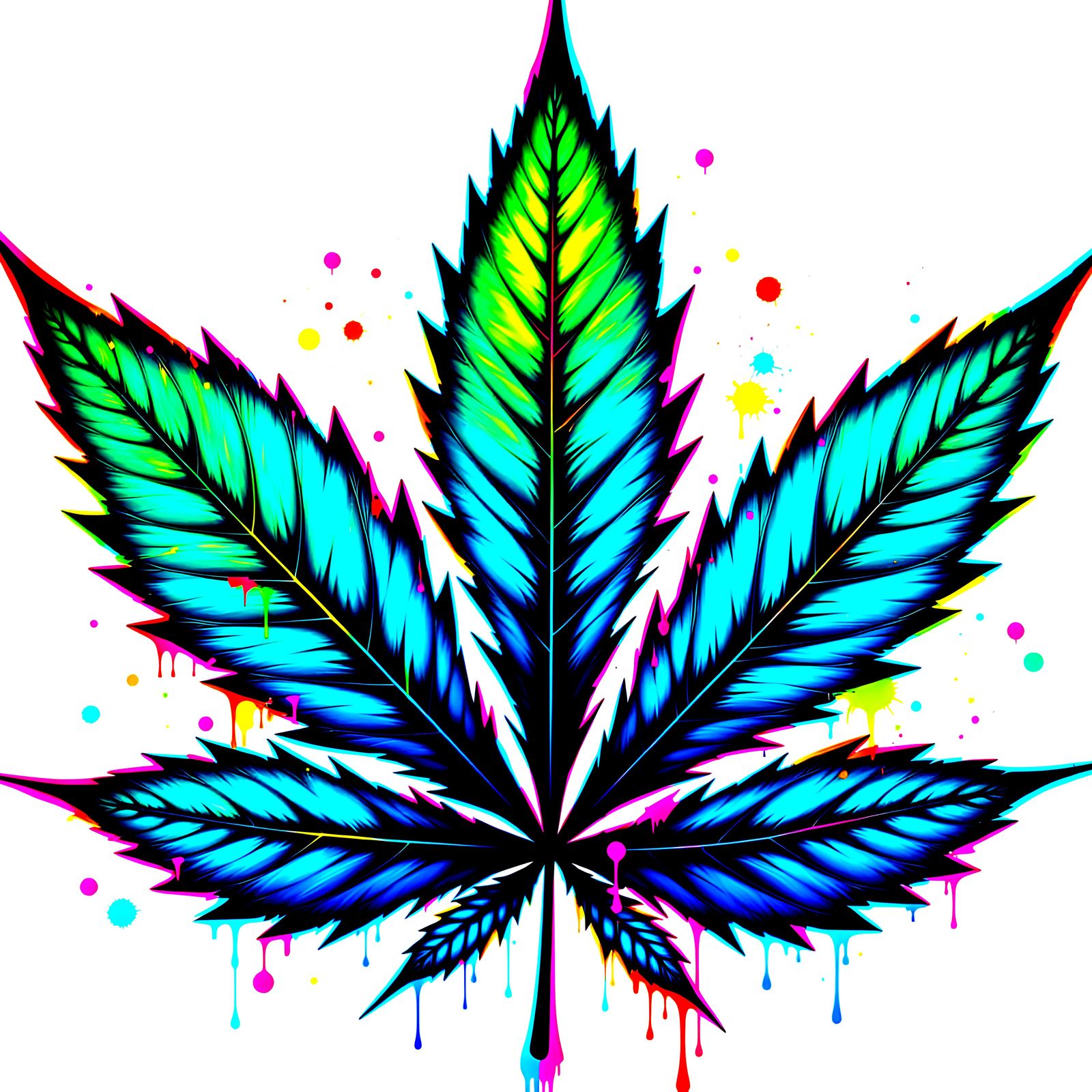 Mother Mary - Neon Weed Leaf with Splatter Paint Background