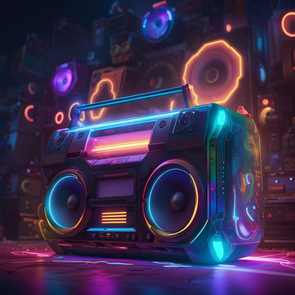 boombox with neon lighting - AI Generated Artwork - NightCafe Creator