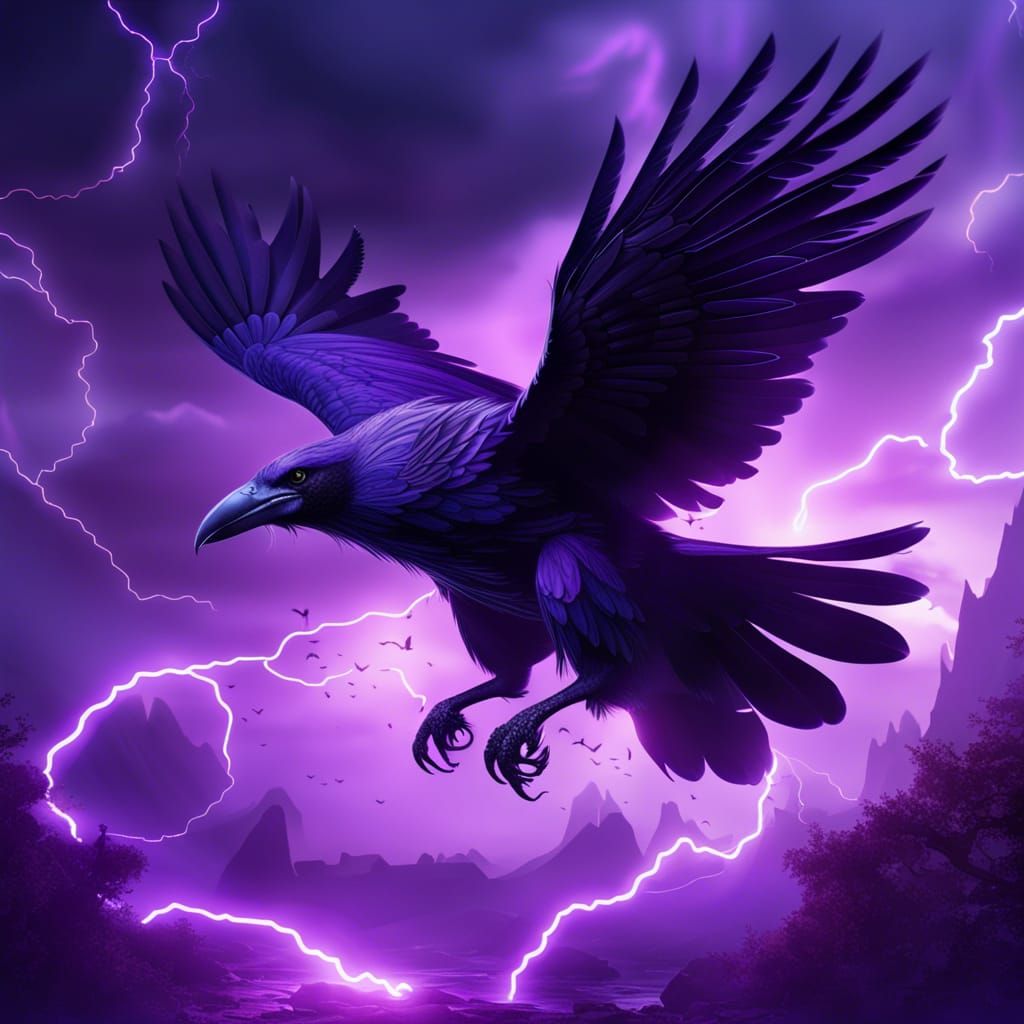 Purple Lightning Raven - AI Generated Artwork - NightCafe Creator