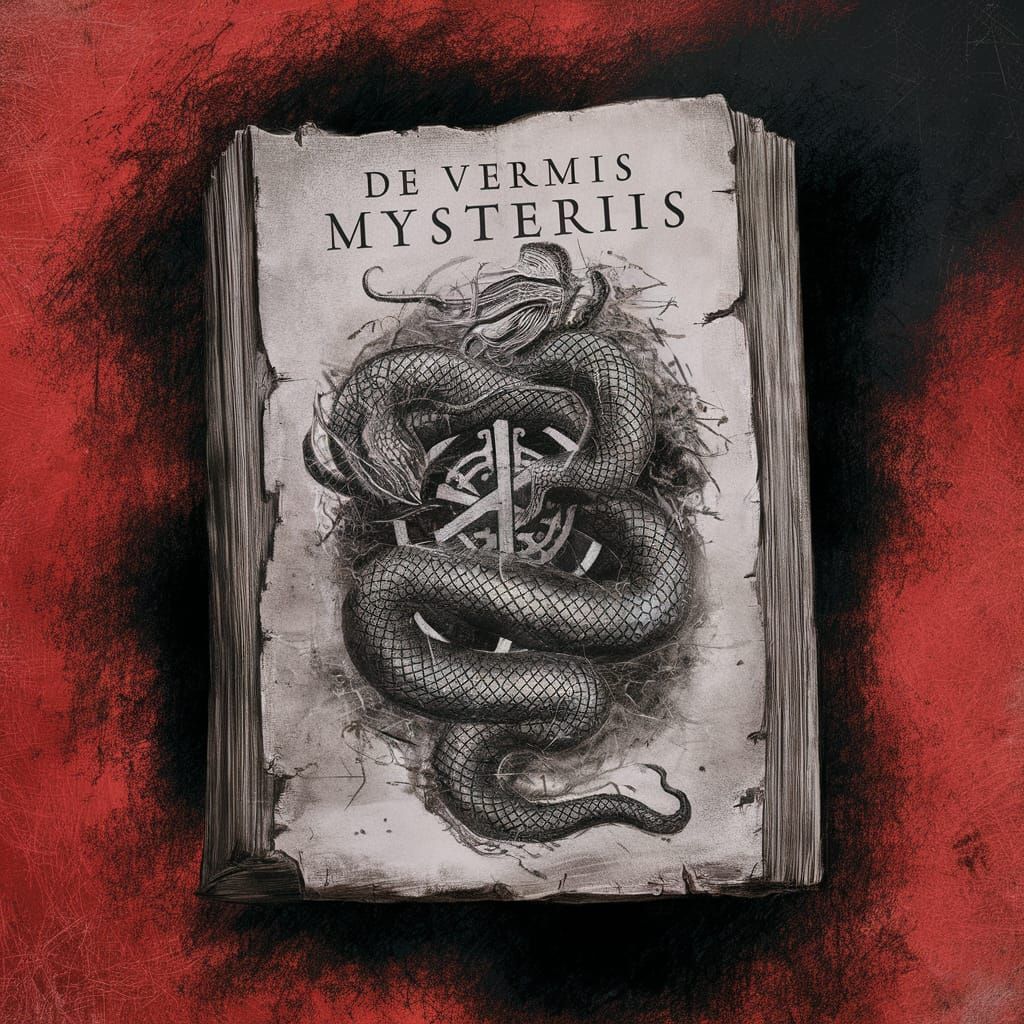 Book frontispiece with the writing "De vermis mysteriis" - AI Generated ...