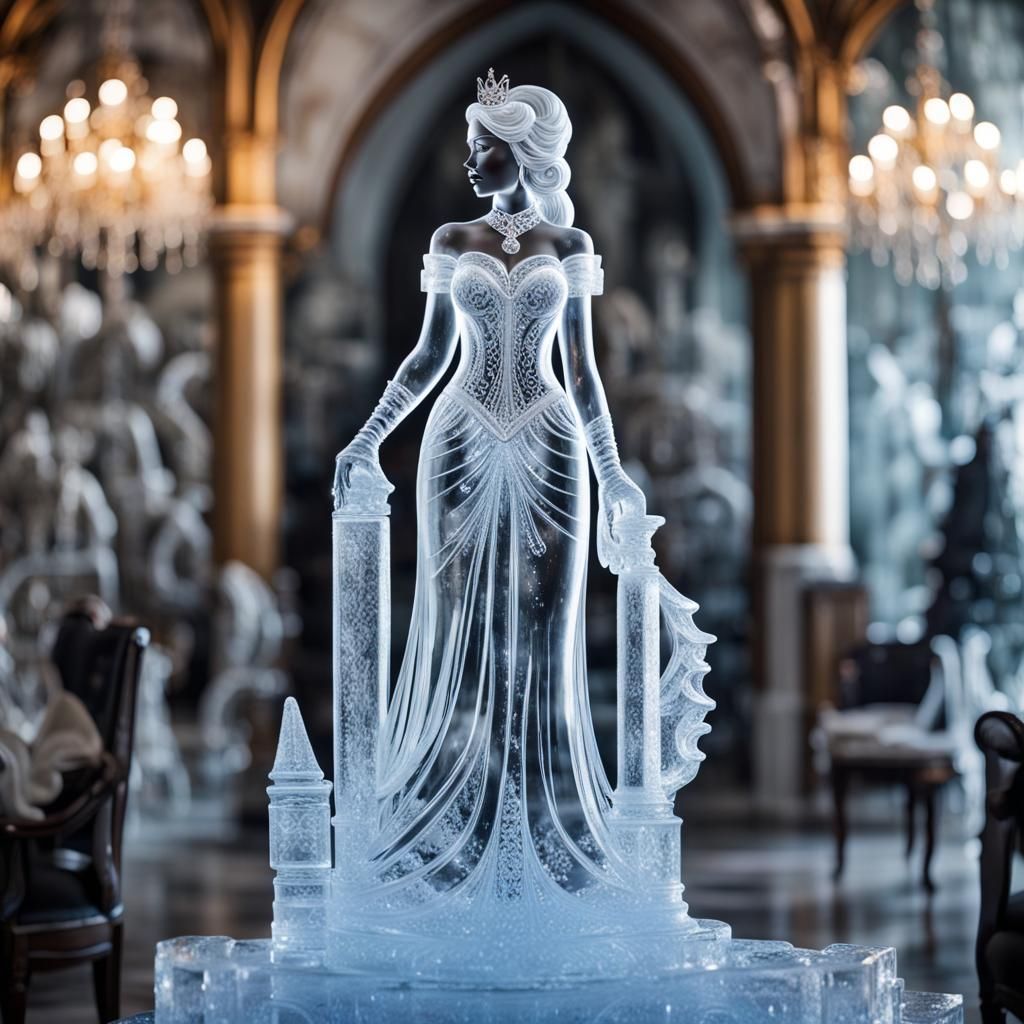 Full body (((Ice sculpture))) carved from ice of beautiful princess ...
