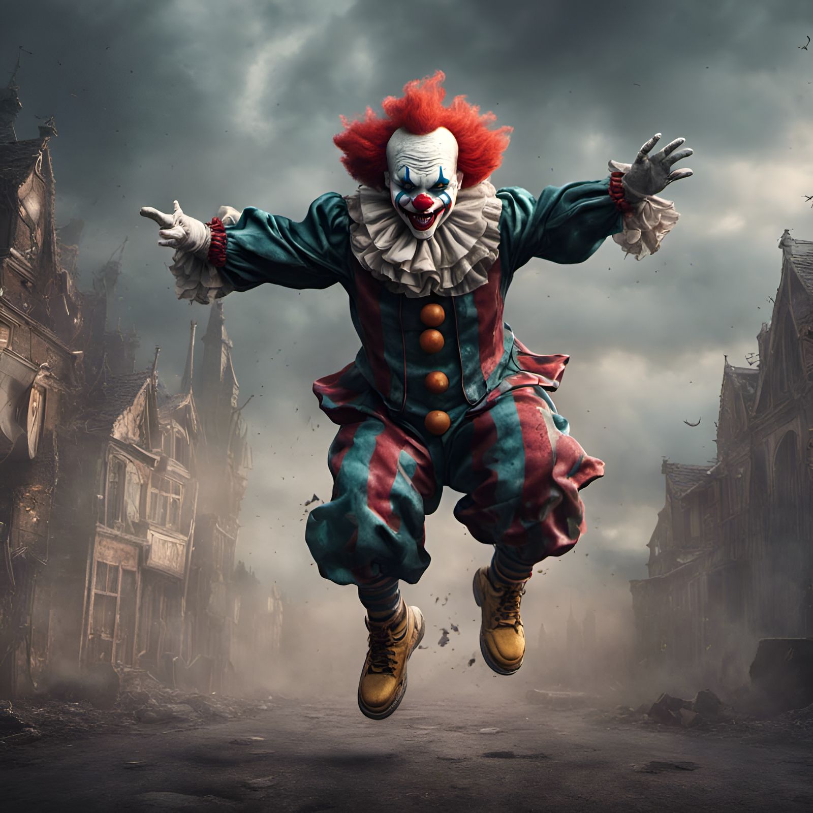 creepy clown jumping - AI Generated Artwork - NightCafe Creator