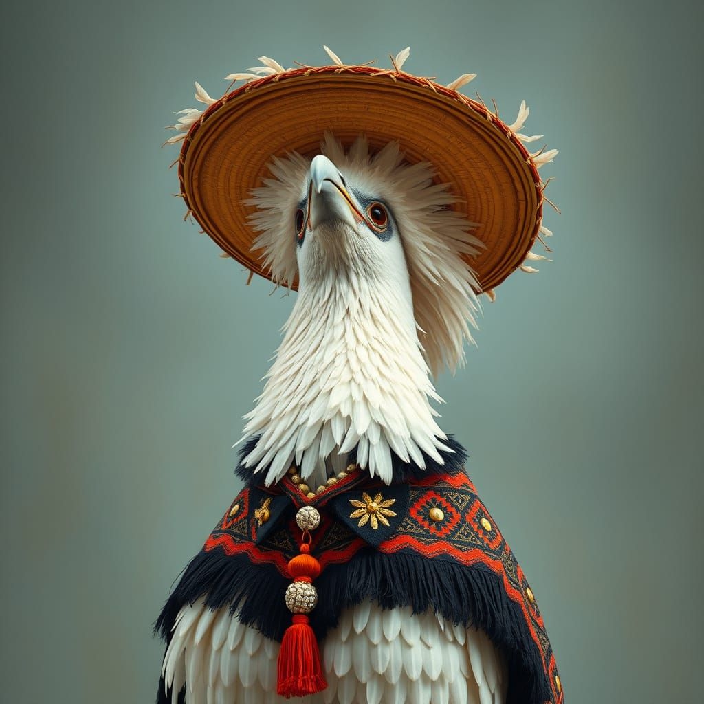 Peruvian Andean Eagle in Traditional Poncho and Ha... - AI Art