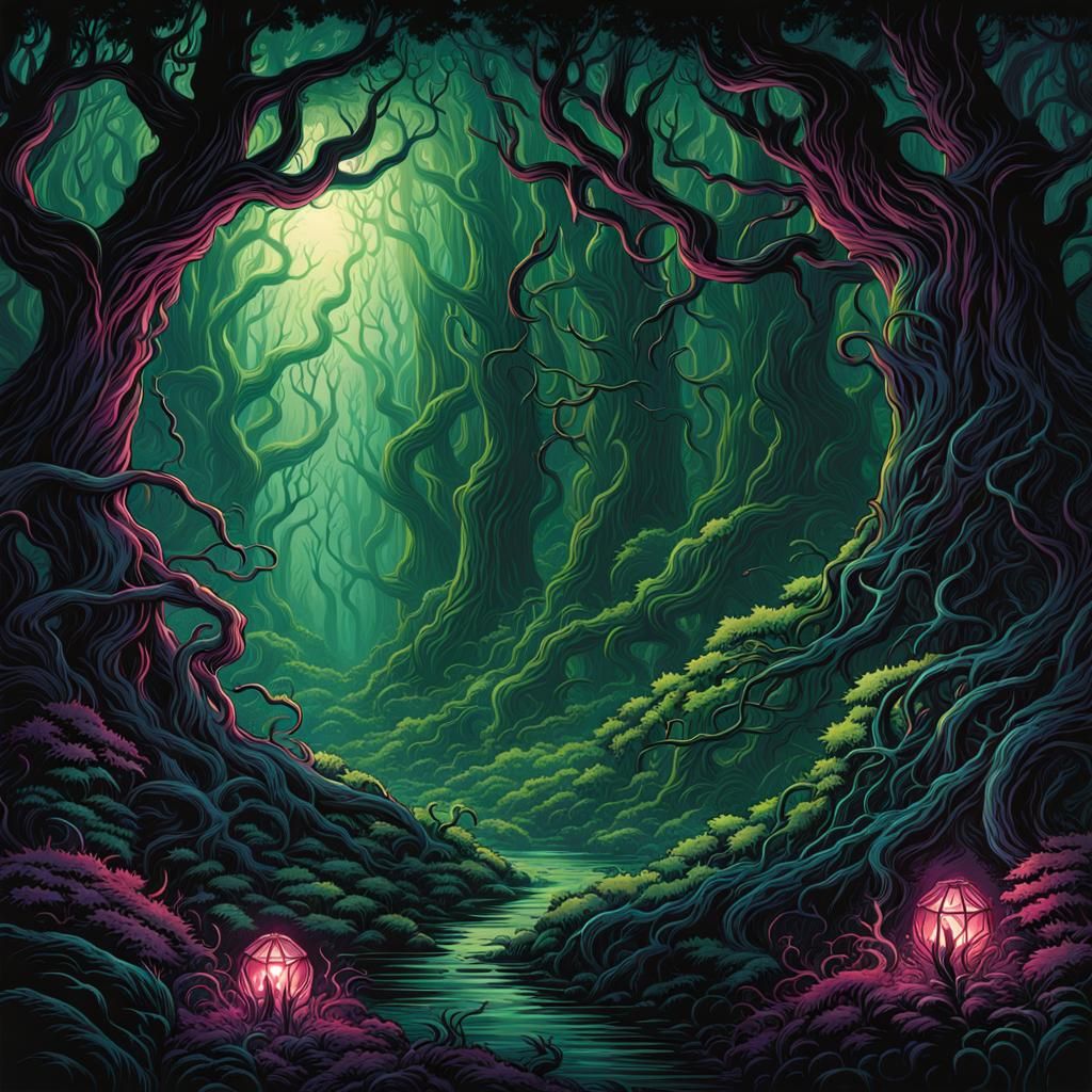 Eldritch forest, cover art style of Dan Mumford - AI Generated Artwork ...