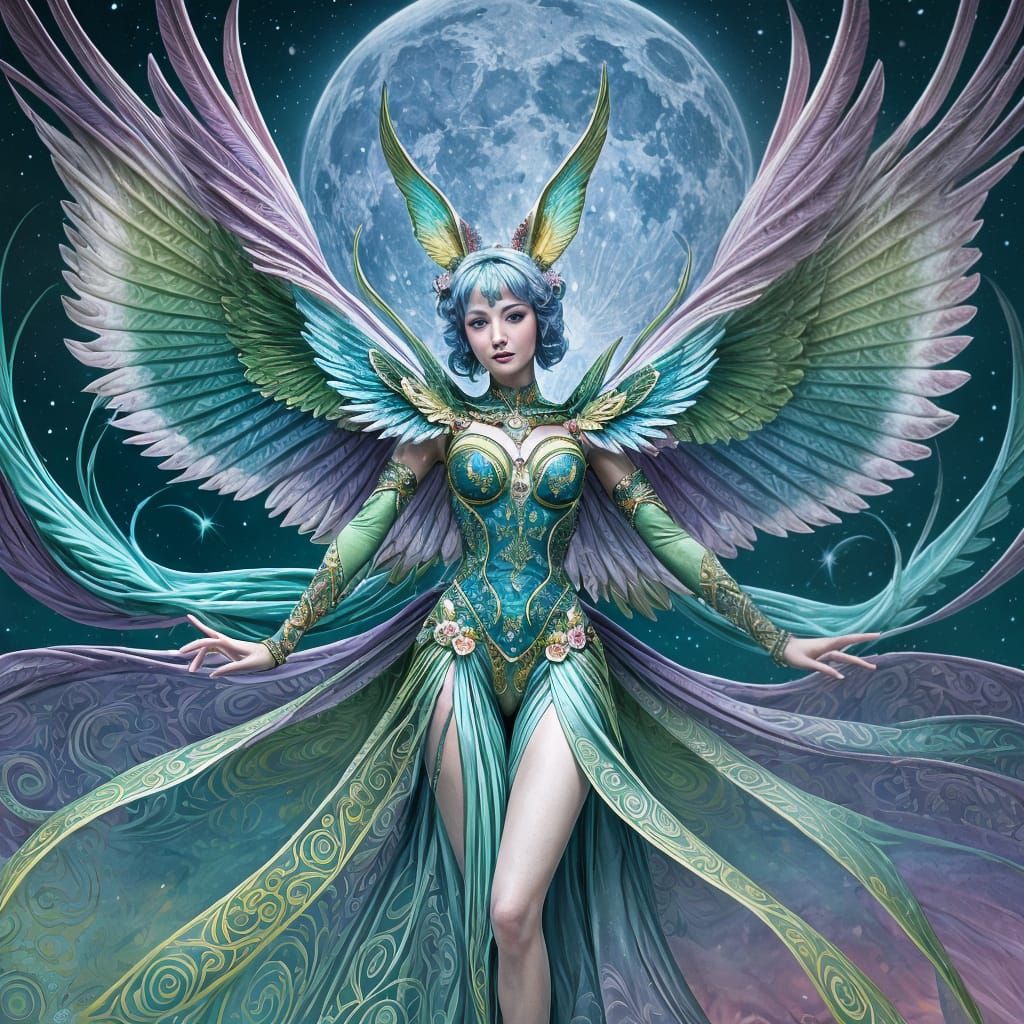 Celestial Dancer Under Full Moon - AI Art