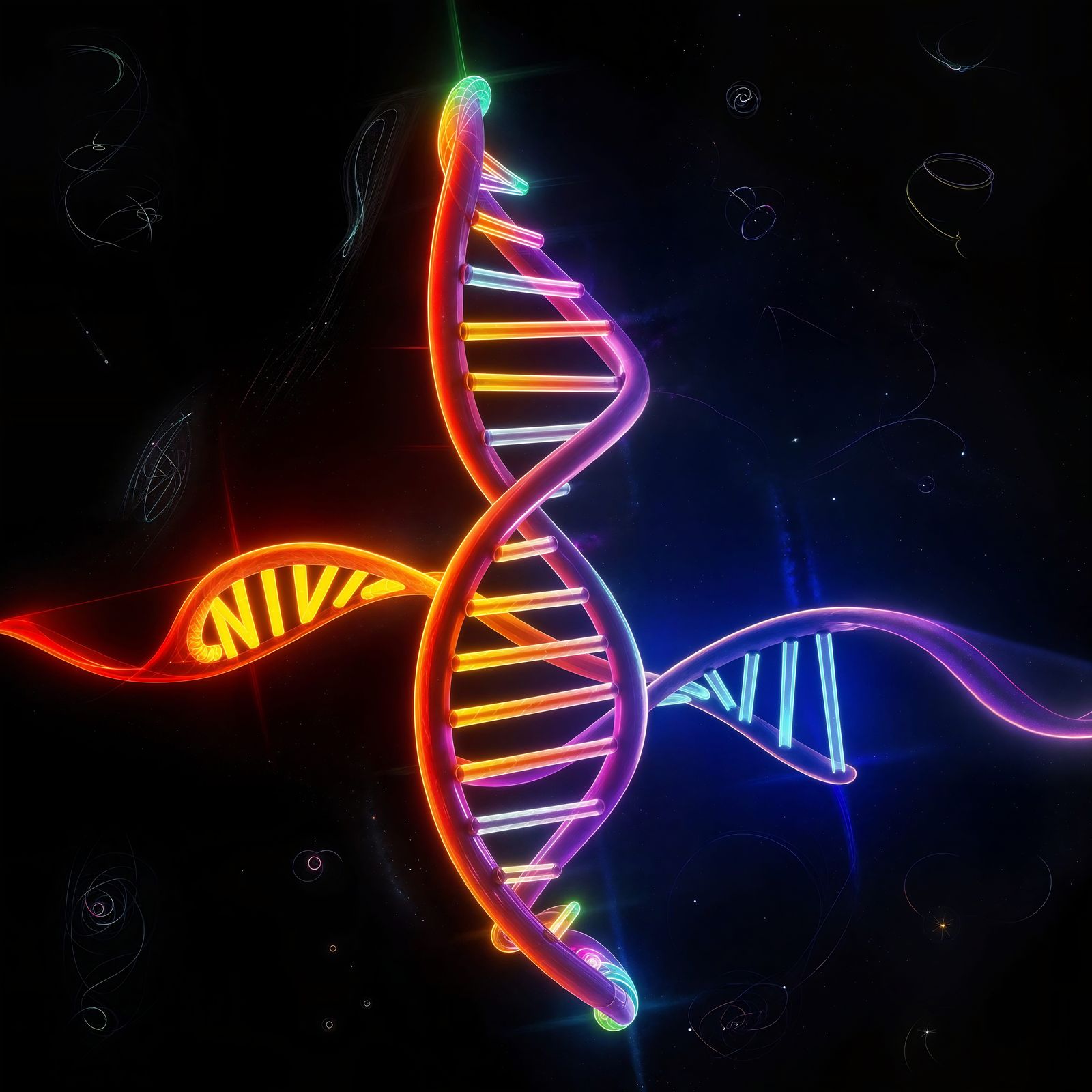 Helical Hues - Vibrant Double Helix in Neon Luminescence