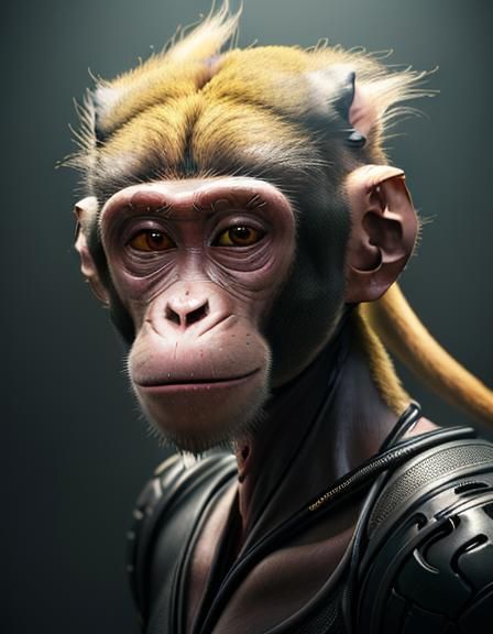 a close up of a person with headphones on, (humanoid monkey fantasy ...