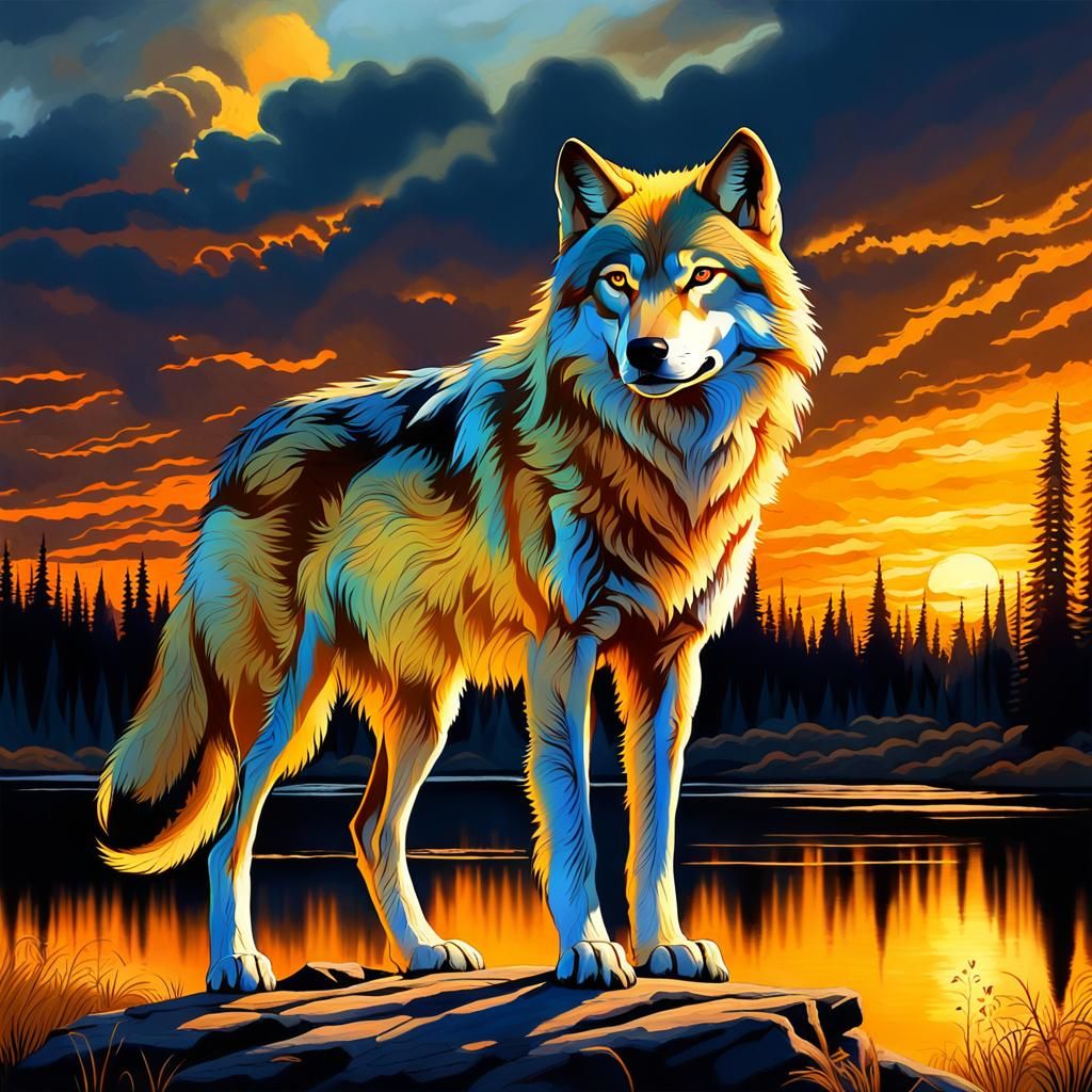 Yellow wolf at dawn - AI Generated Artwork - NightCafe Creator