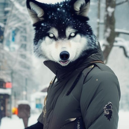 Smiling anthro snow wolf!!! - AI Generated Artwork - NightCafe Creator