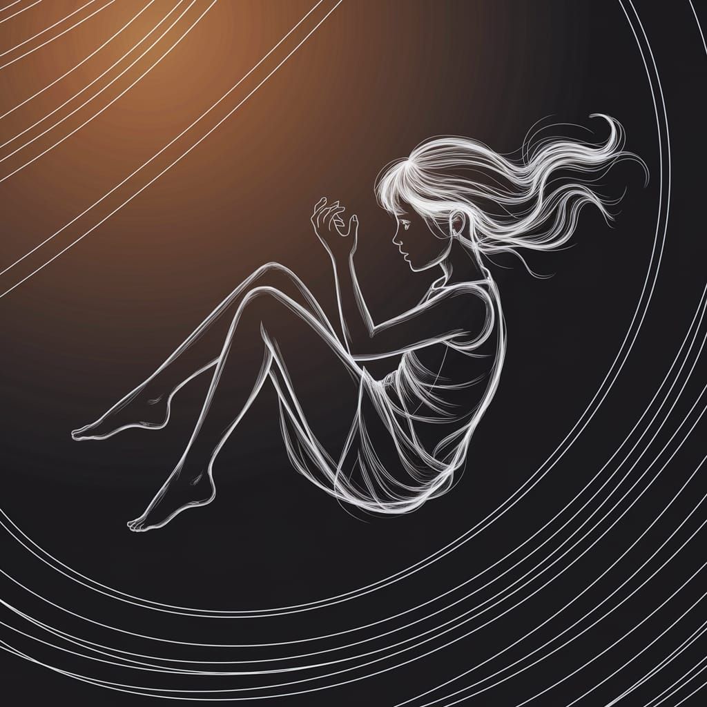 Line drawing of gravity , girl - Ethereal Line Drawing of a...