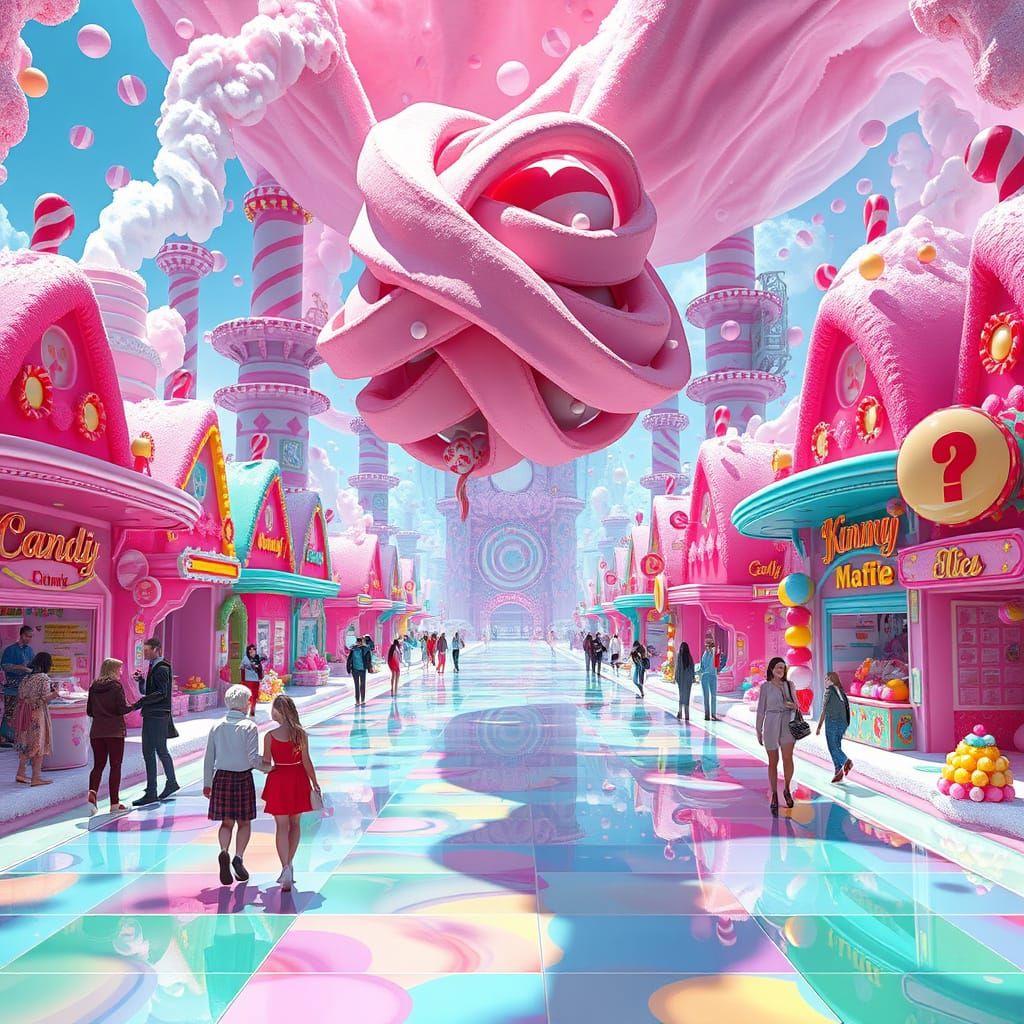 Whimsical Candy Land Metropolis in Vibrant 4D Real... - AI Art