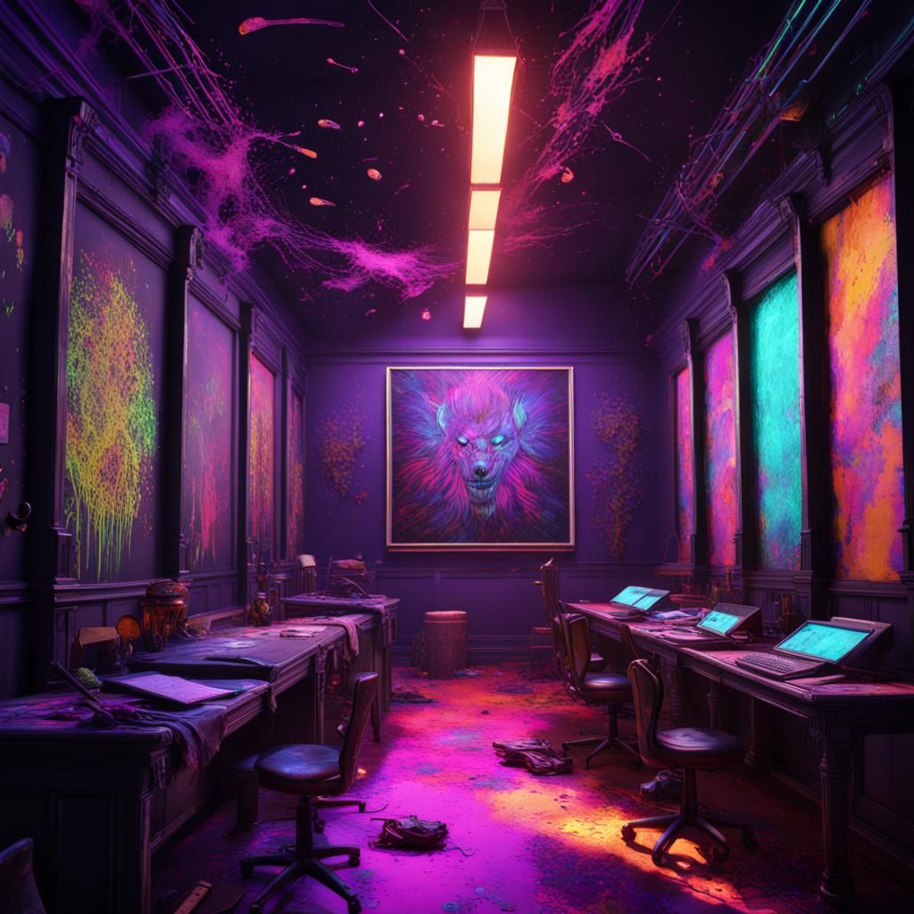 Blacklight UV Splatter Punk Art - AI Generated Artwork - NightCafe Creator