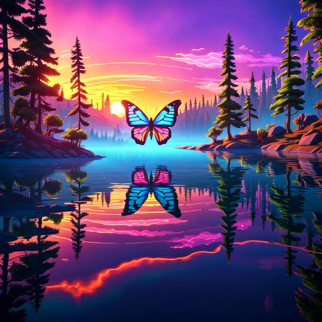 Butterfly reflection on a lake - AI Generated Artwork - NightCafe Creator