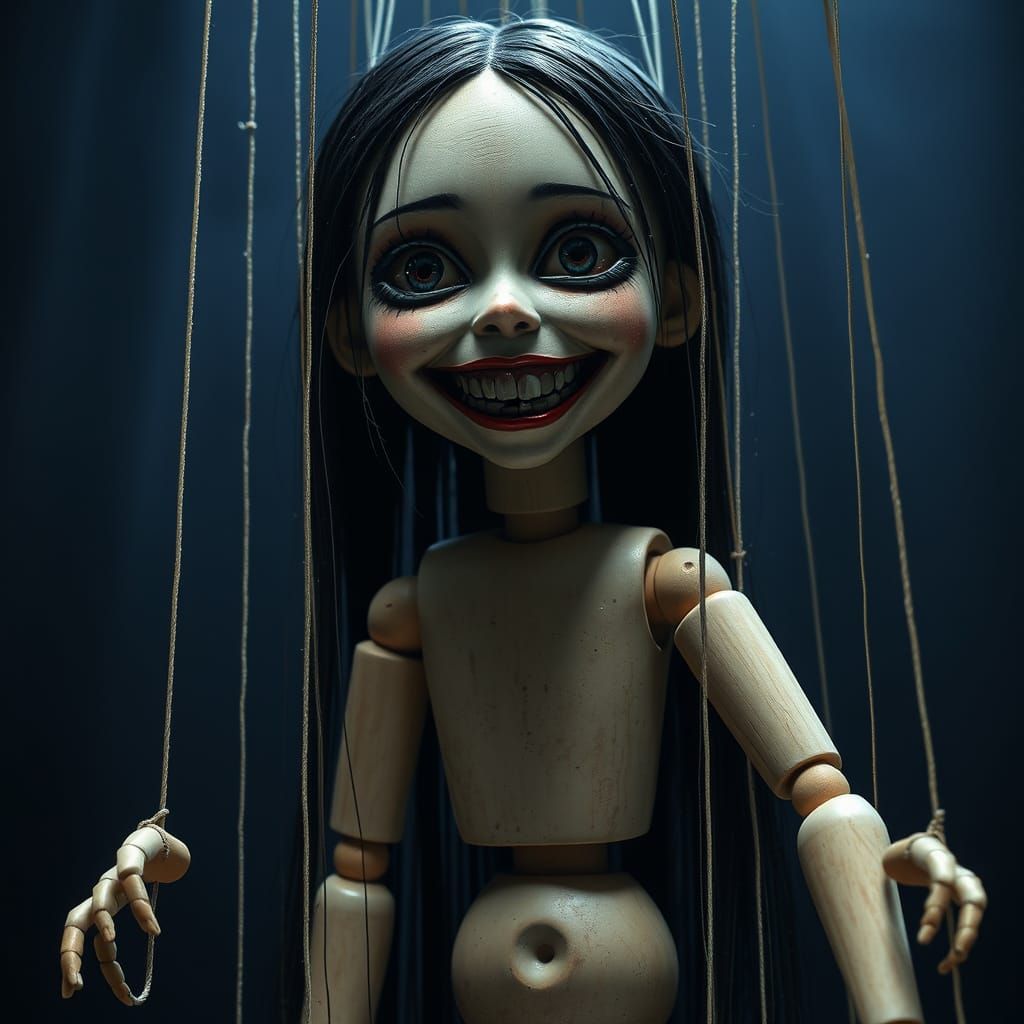 Enigmatic Puppet Girl in Whimsical, Dark Art Style - AI Art