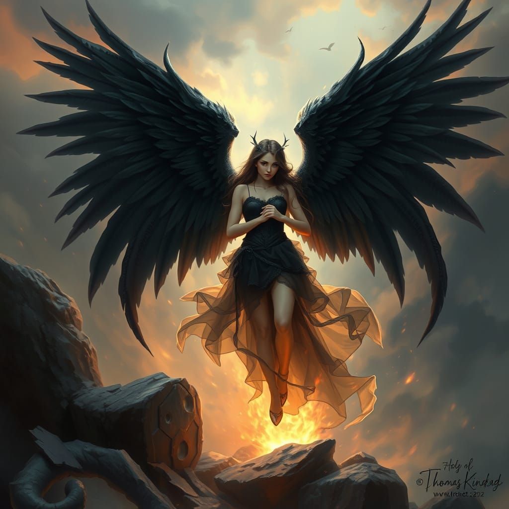 Ethereal Goth Angel Rises from Ashes in Fantasy Ar... - AI Art