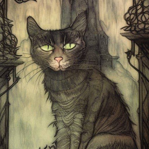 A cat in the style of Arthur Rackham - AI Generated Artwork - NightCafe ...