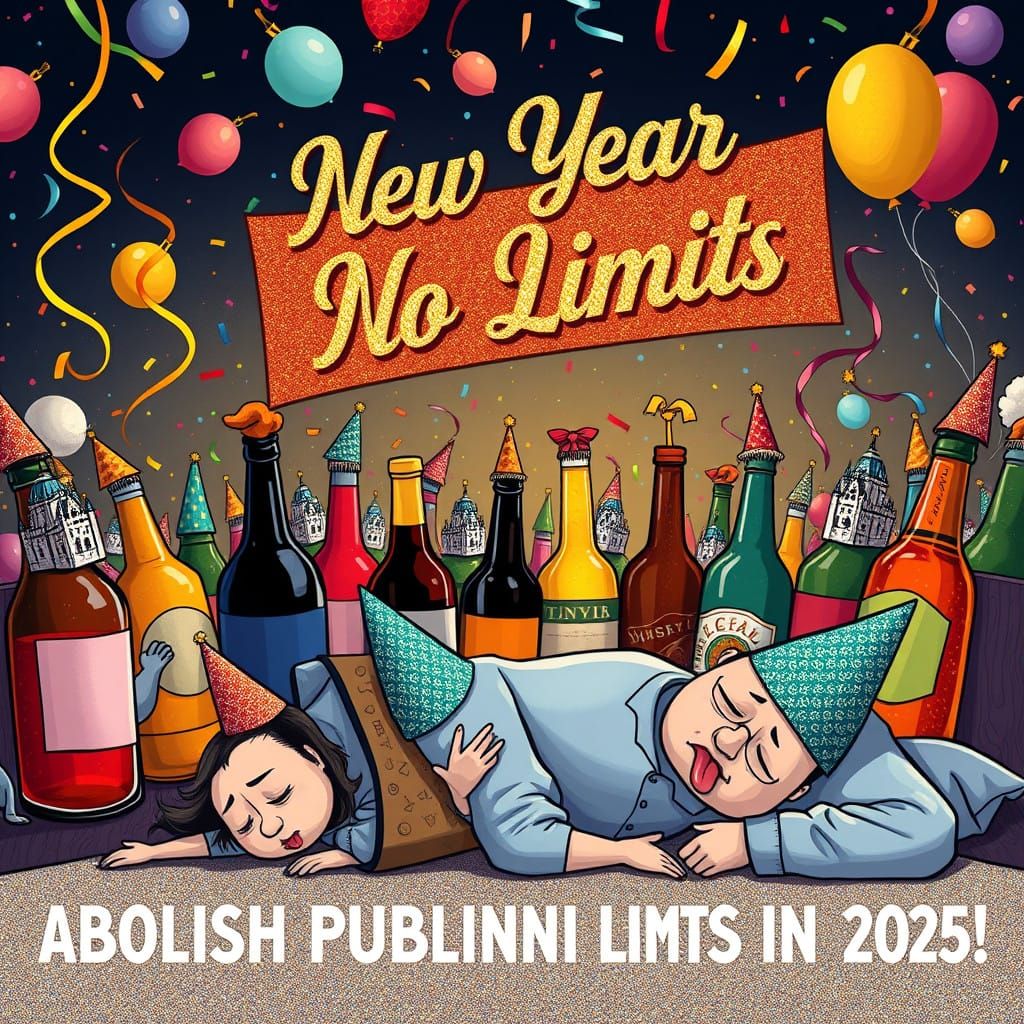 Whimsical Bottles Celebrate New Year's Eve in Vibr... - AI Art