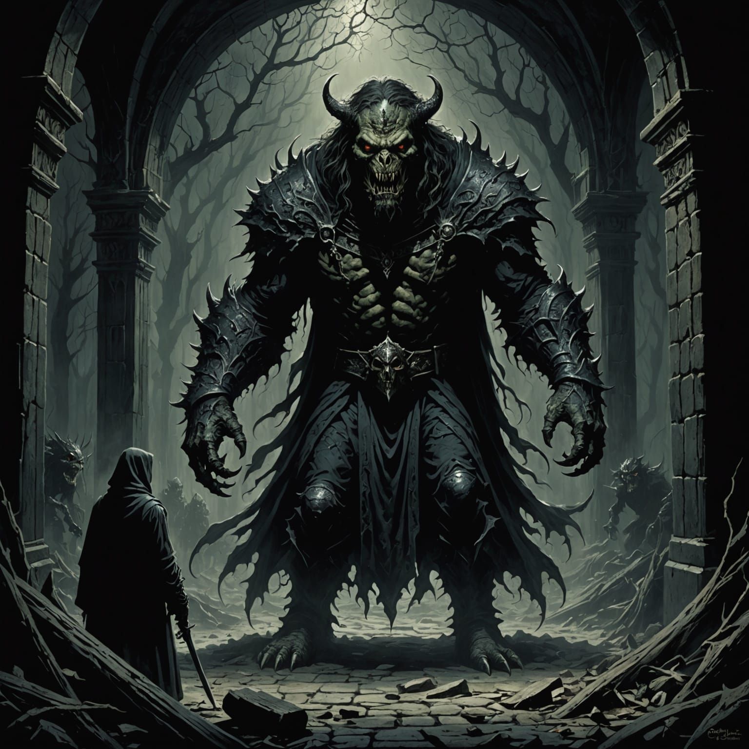 A Dark Monstrous Figure Watches from the Shadows - AI Art