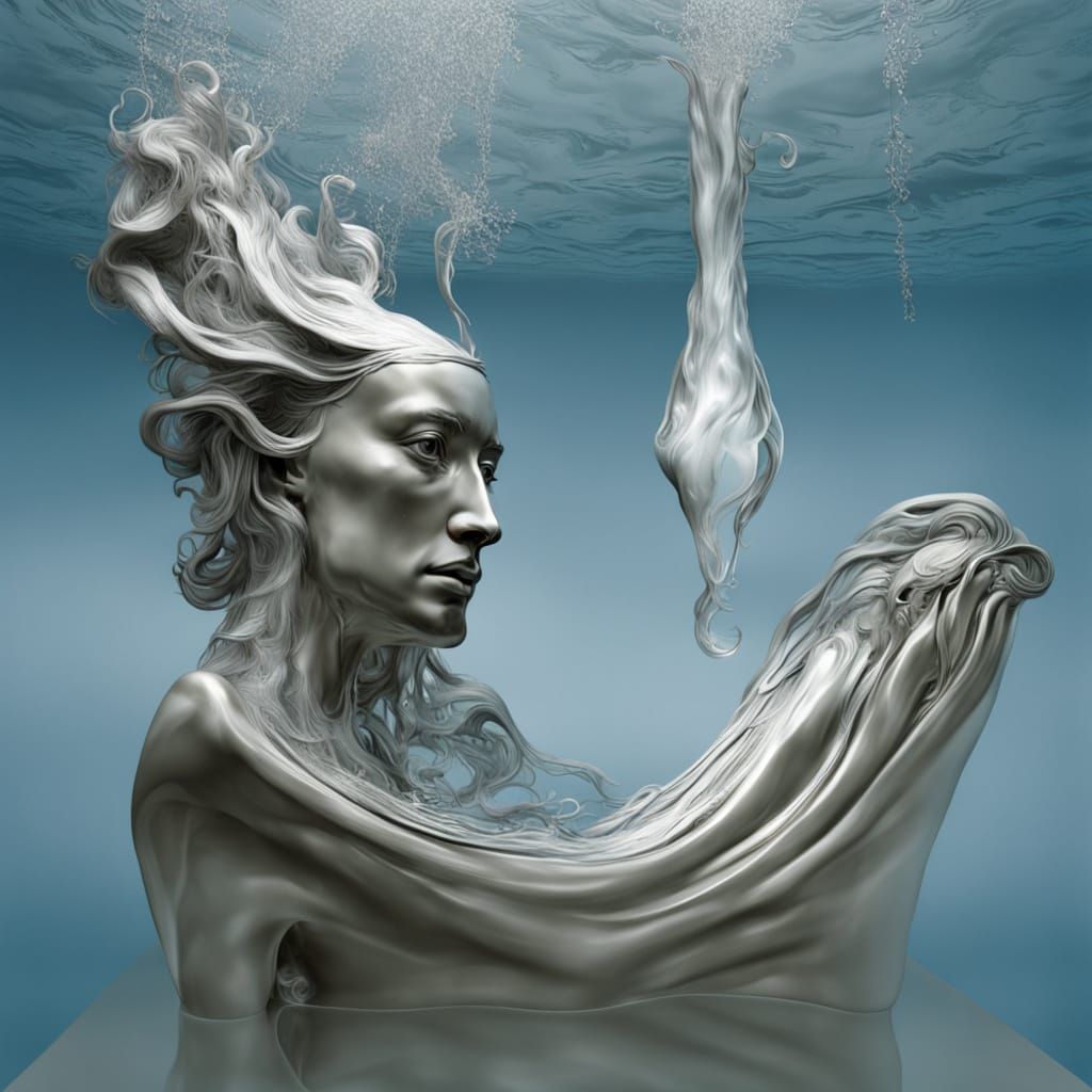 Statue composed of water - Ethereal Water Sculpture in Mist...