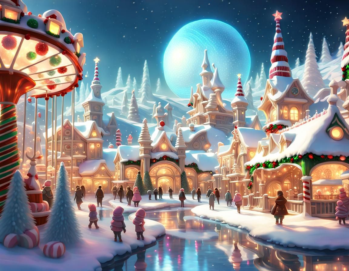 Snowy Christmas Theme Park - AI Generated Artwork - NightCafe Creator