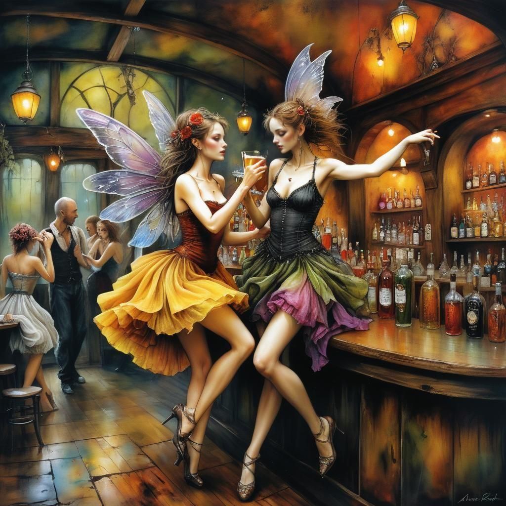 Whimsical Fantasy, Fairy bar,dancing, alcohol ink, Vibrant saturated ...