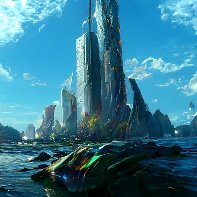 Monolithic skyscraper island - AI Generated Artwork - NightCafe Creator