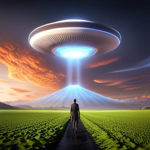 ufo abducting fat milk cow out of field of dreams,alien craft,uhd,12 k ...