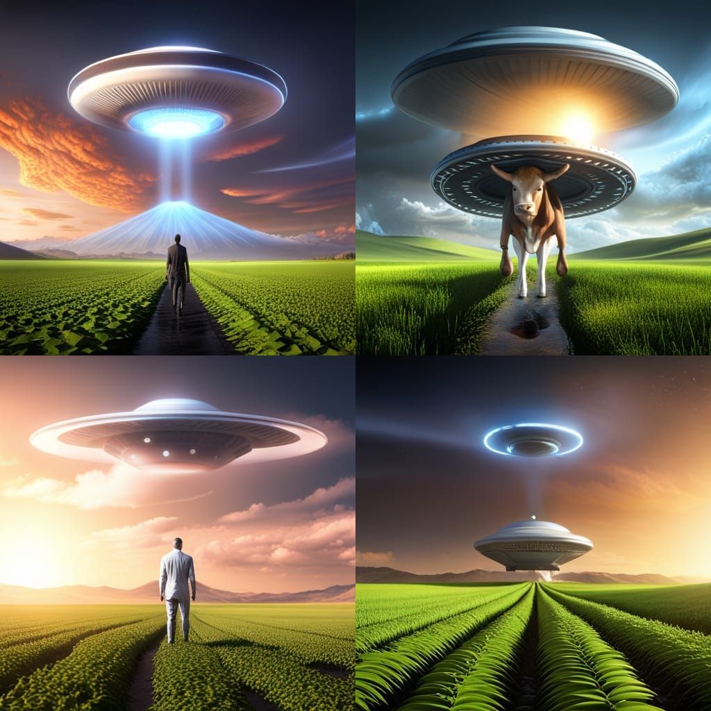 ufo abducting fat milk cow out of field of dreams,alien craft,uhd,12 k ...