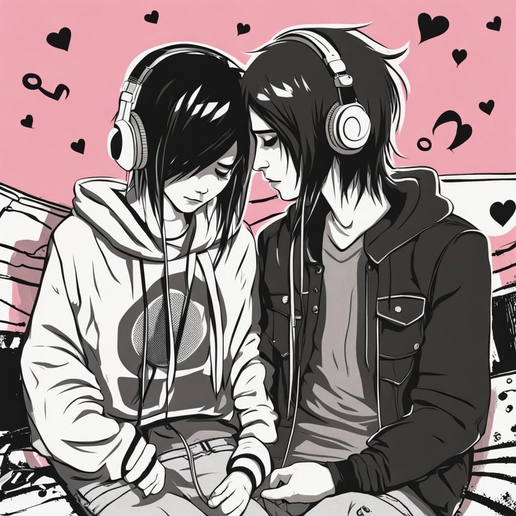 emo couple listening to music together - AI Generated Artwork - NightCafe Creator
