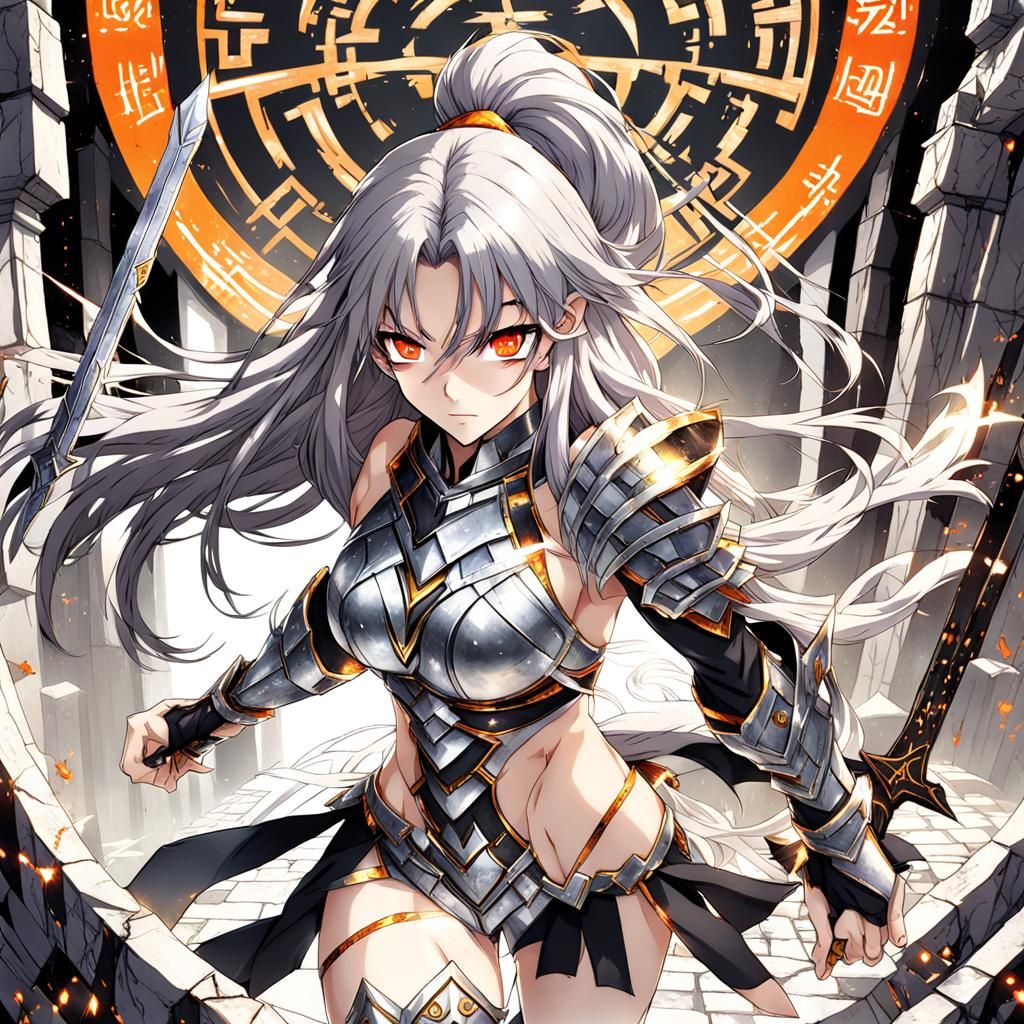 A warrior girl with silver bikini armor in a marble labyrinth - AI Generated Artwork - NightCafe ...