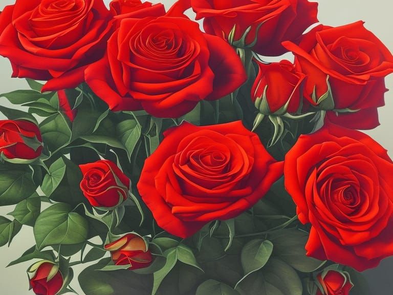 close up of a bouquet of six red roses and six orange roses ...