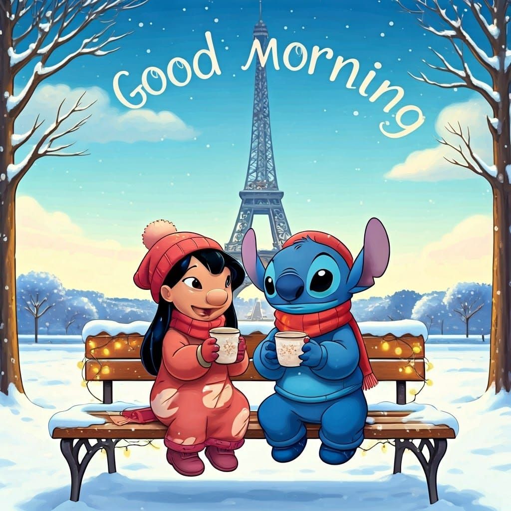 Lilo and Stitch Share a Winter Morning in Paris - AI Art