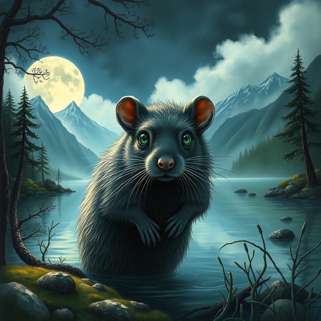 "Water Rat" - Enchanted Water Rat in a Romantic Landscape