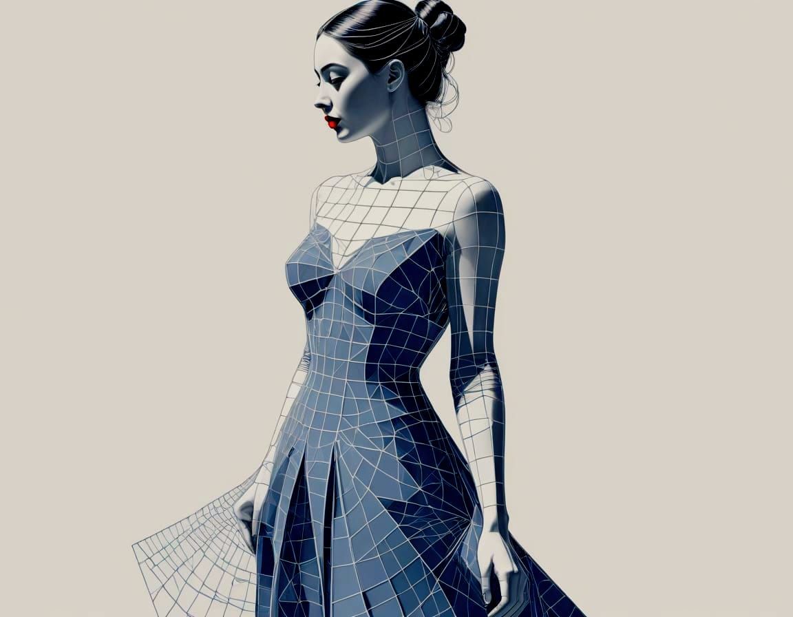 A Wireframe Danseuse in a Summer Dress - AI Art