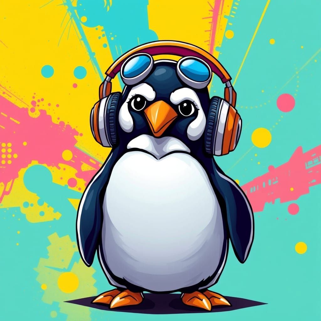penguin - Charismatic Penguin Rapper in Retro-Futuristic Po...