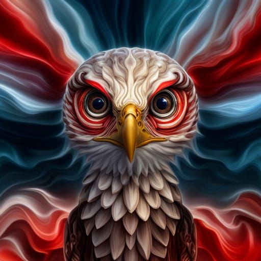Creepy psychedelic eagle with huge eyes. cyborg steampunk, USA flag ...