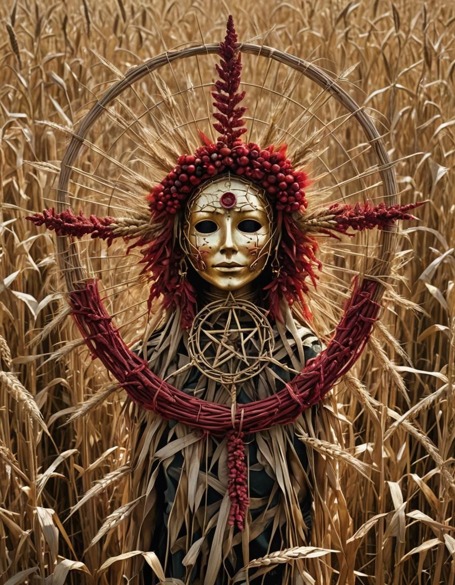 gold and cranberry-color wicker wheat ritual blood human-effigy with ...