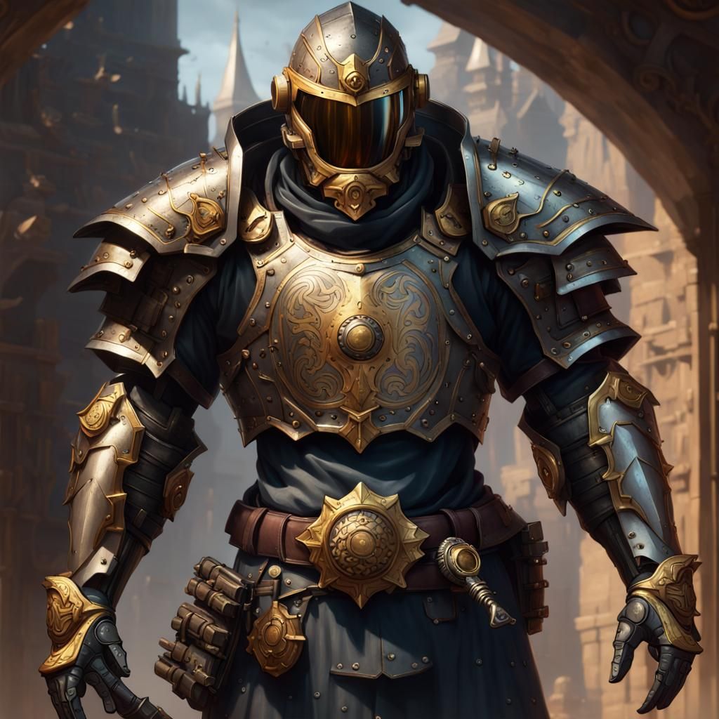 D&D an level 20 Armorer Artificer with an black steel, gold and silver ...
