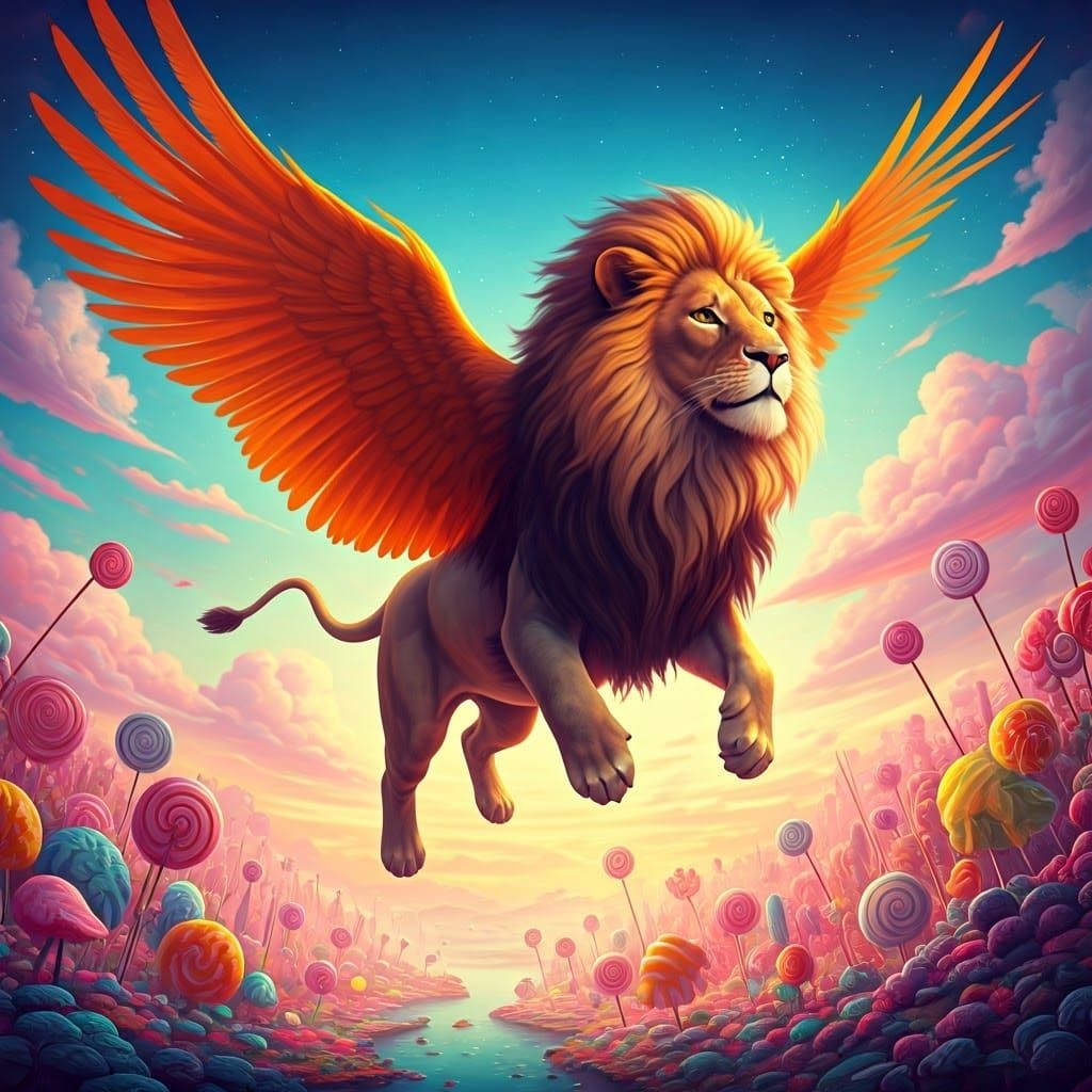 Surreal Lion Soars Through Candy-Colored Skies in ... - AI Art