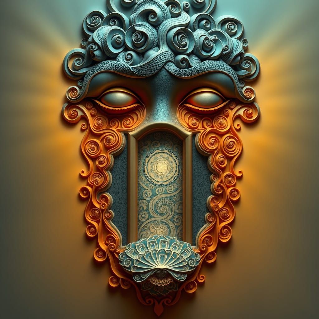 Abstract - Surreal Portraits of Serene Faces in Intricate Do...