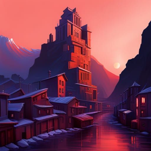 Mountain town in the Pyrenees diffuse Eldritch Splash art J. G. Quintel ...