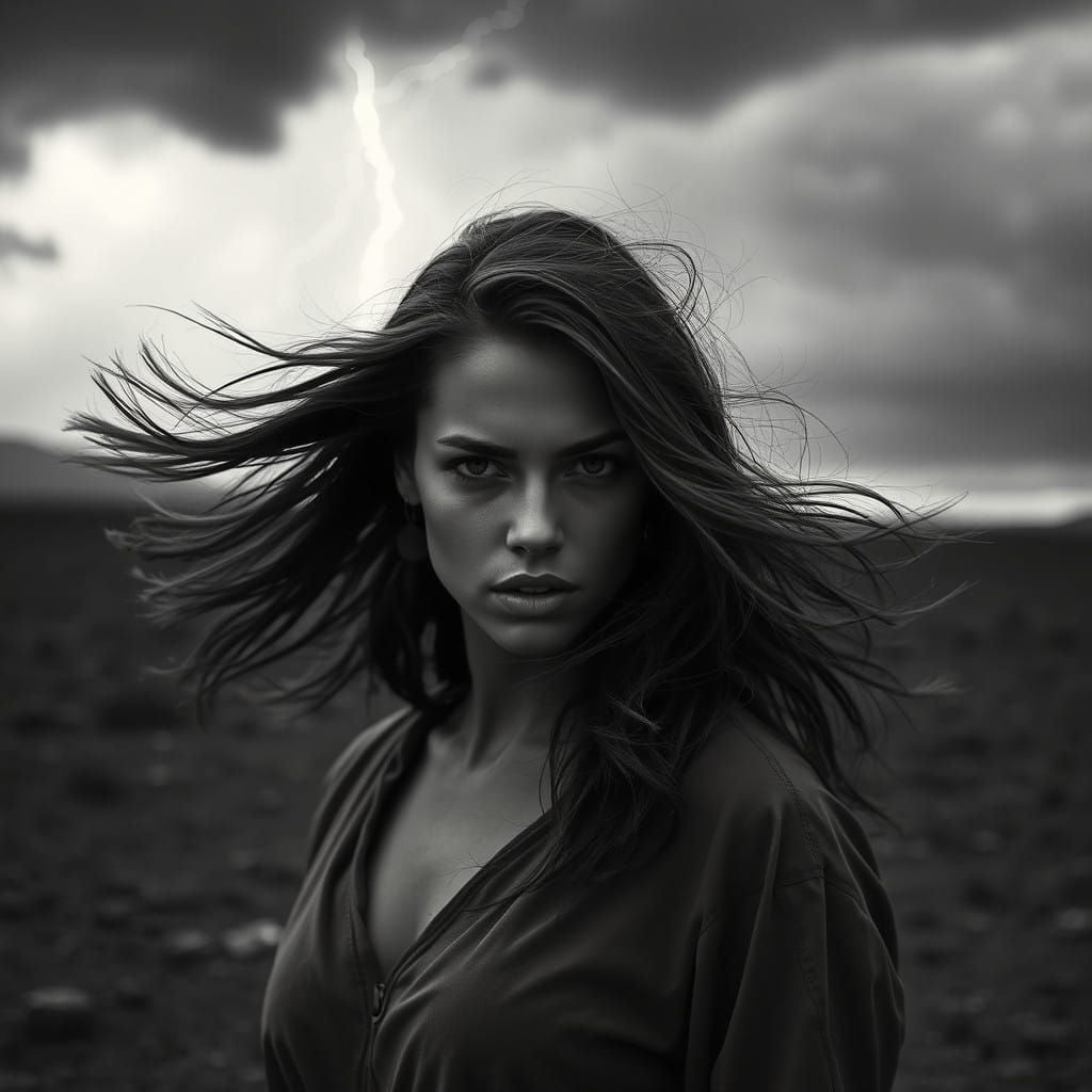 selective, coloring, - Muted Earth Tones Woman in Dramatic B...