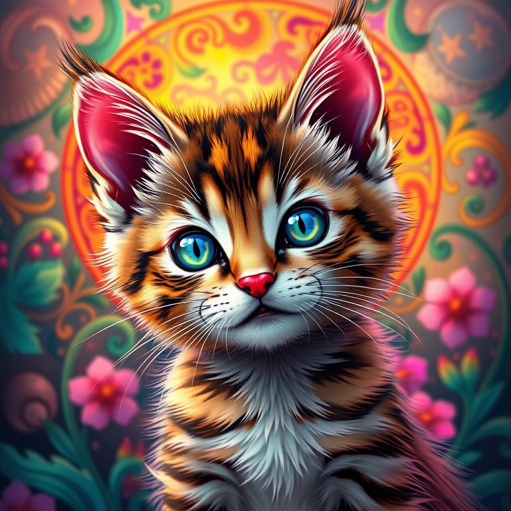 Playing kitten rainbow colors - Vibrant Kitten Portrait in ...