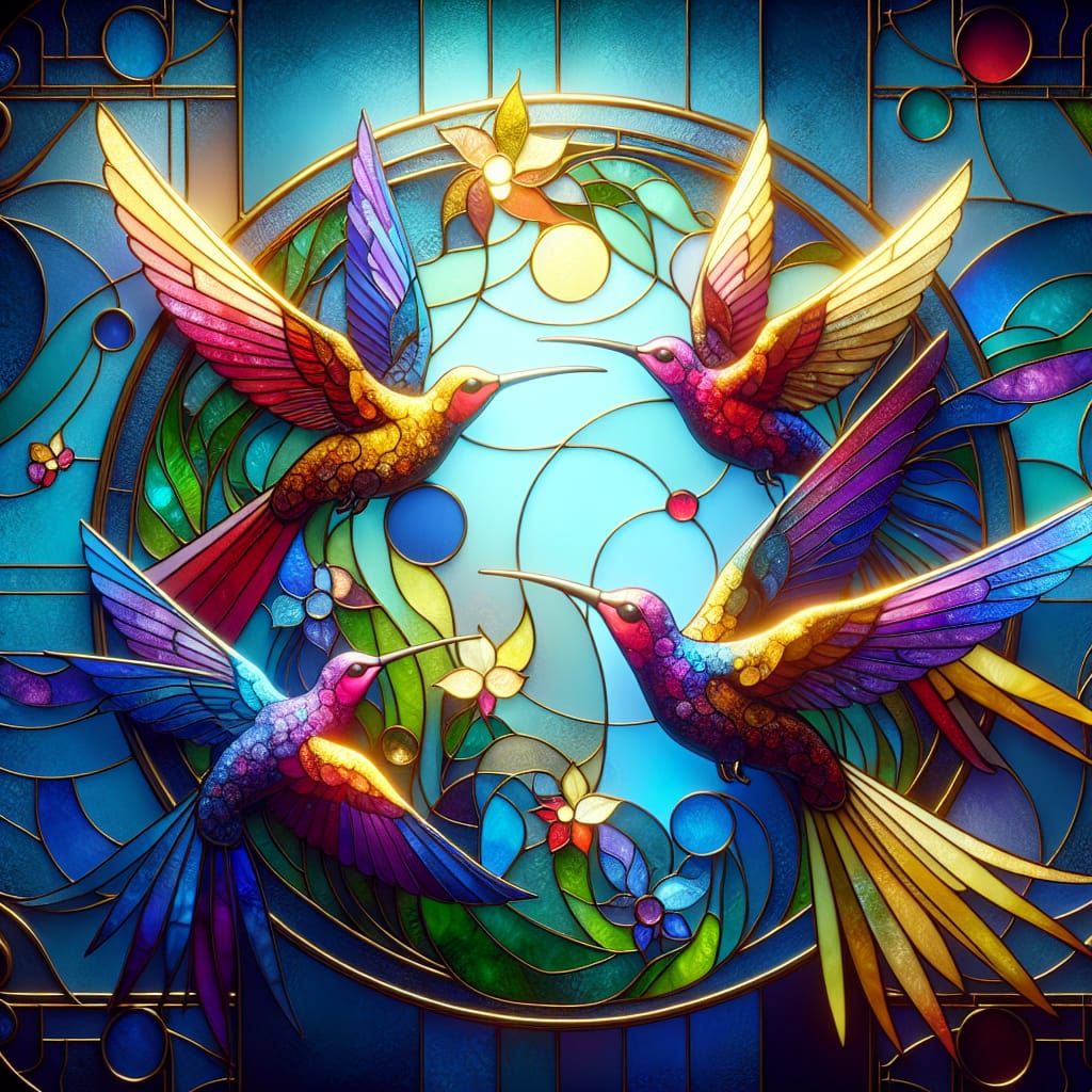 Stained Glass Hummingbirds - AI Generated Artwork - NightCafe Creator