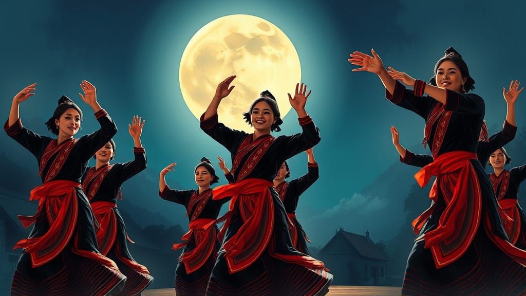 Saman dancers performing under the moonlight. One of indonesian ...