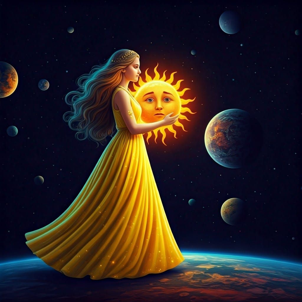 Sun and Her - Celestial Mother Embracing the Sun in Vibrant ...