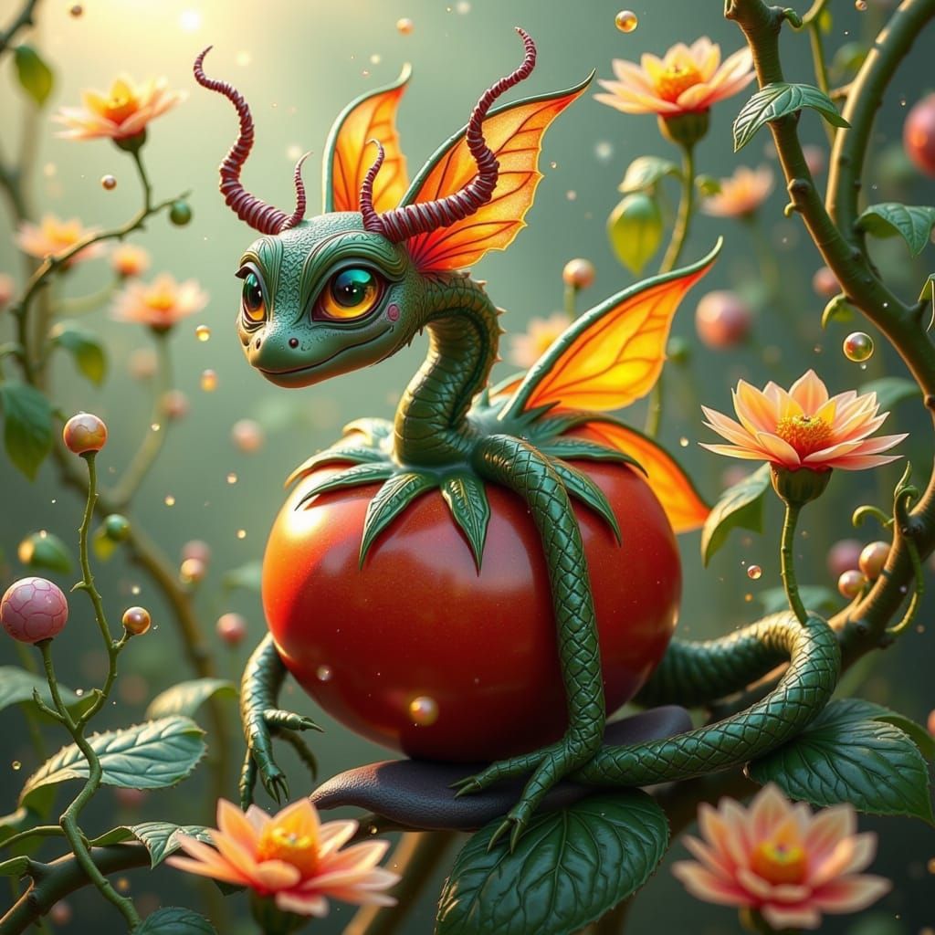 Whimsical Tomato-Dragon in Vibrant Surrealist Styl... - AI Art