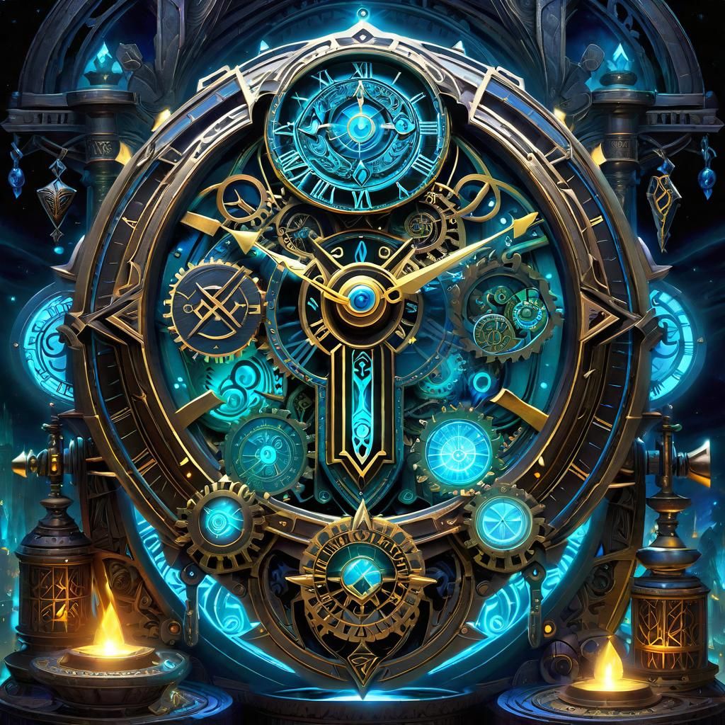 Intricately detailed Clockcore infused with elemental glowing rune ...