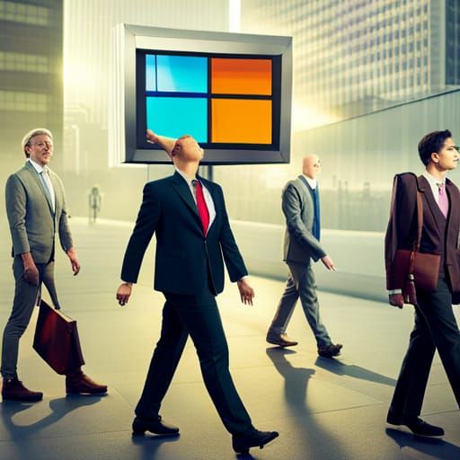 everyone with a computer monitor in place of their head, walking in ...