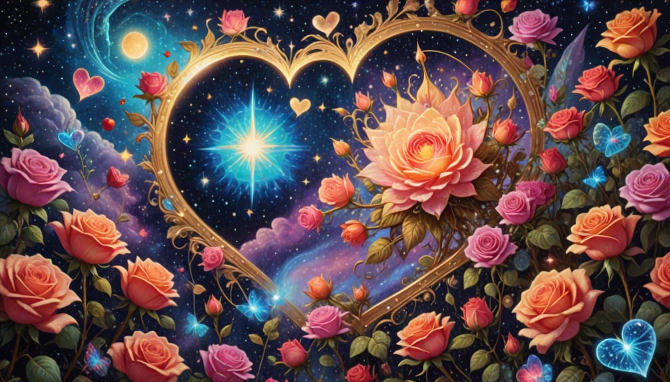 Ethereal Cosmic Roses in Holographic Space - AI Art